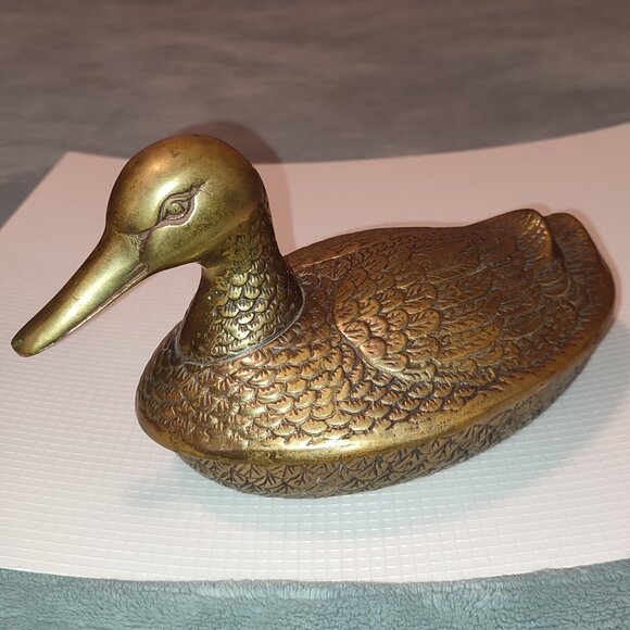 Vintage | Art | Container Rare Academia Brass Duck Storage Heavy ...